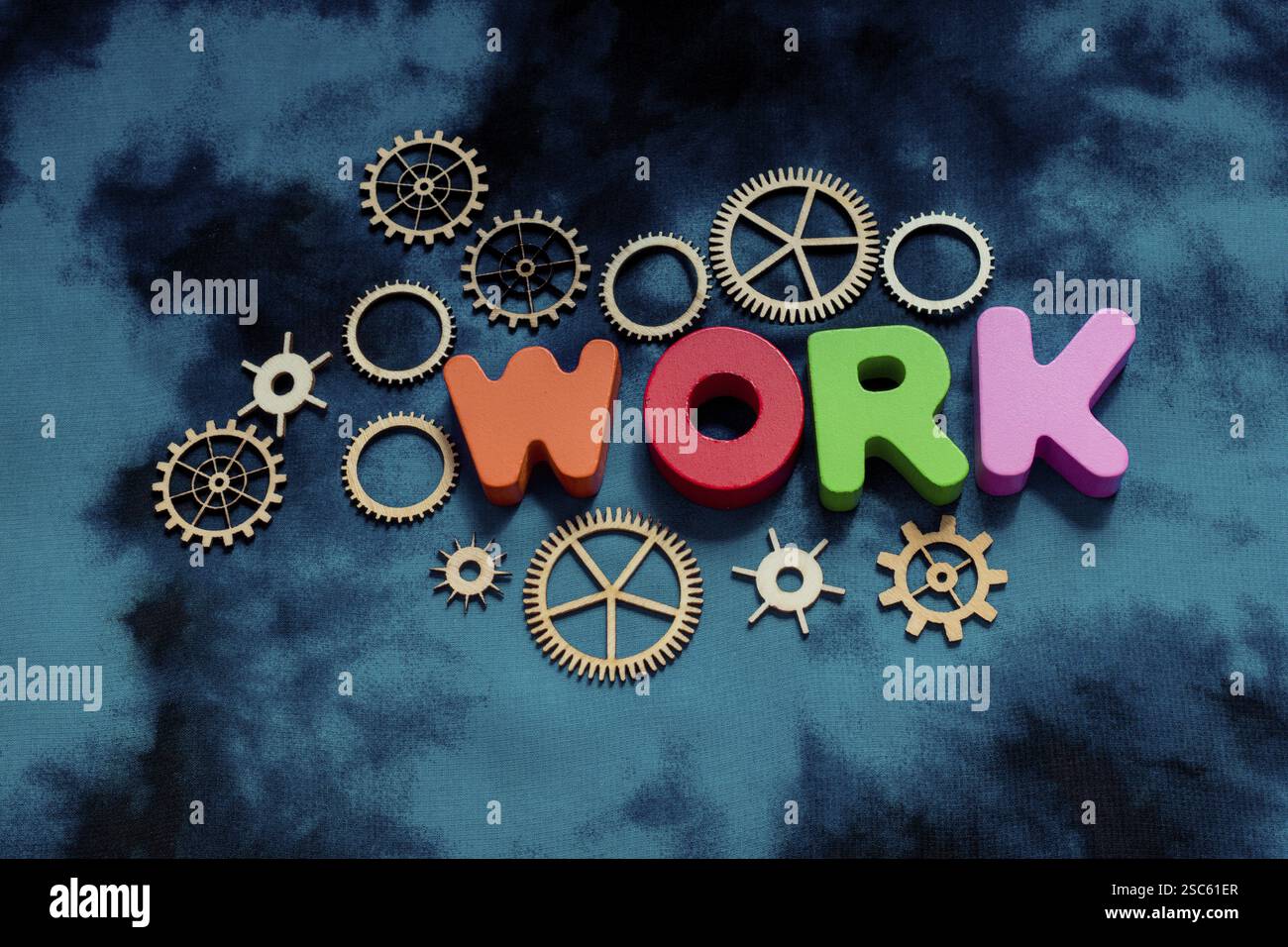 Work wording and wooden cogwheels as industry mechanism concept Stock ...