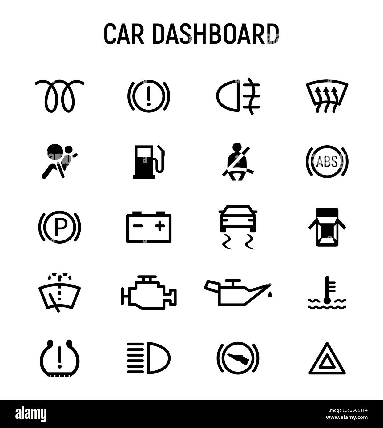 Car Dashboard Symbols and Warning Lights Icon Set for Vehicle Alerts ...
