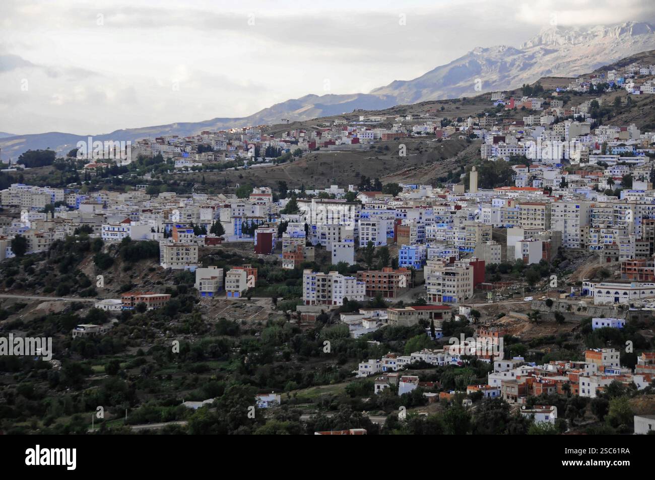 Chefchaouen, Rif Mountains, Morocco, View of a city stretching over ...