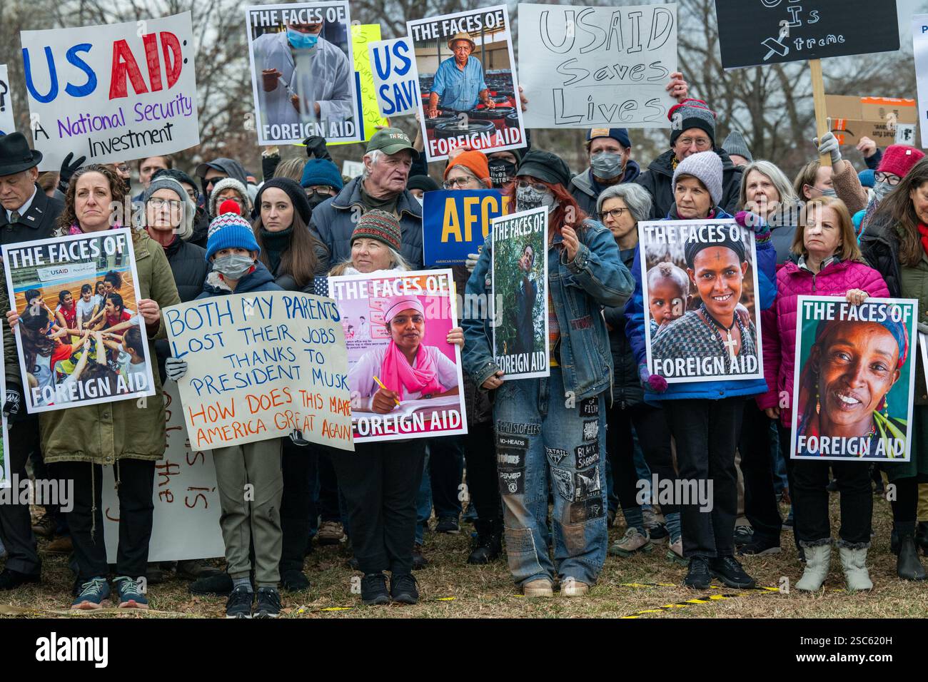 Demonstrators at a rally against President Donald J. Trump and Elon ...