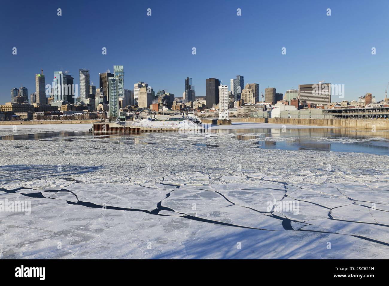 View on the city skyline in winter, Montreal, Province of Quebec ...