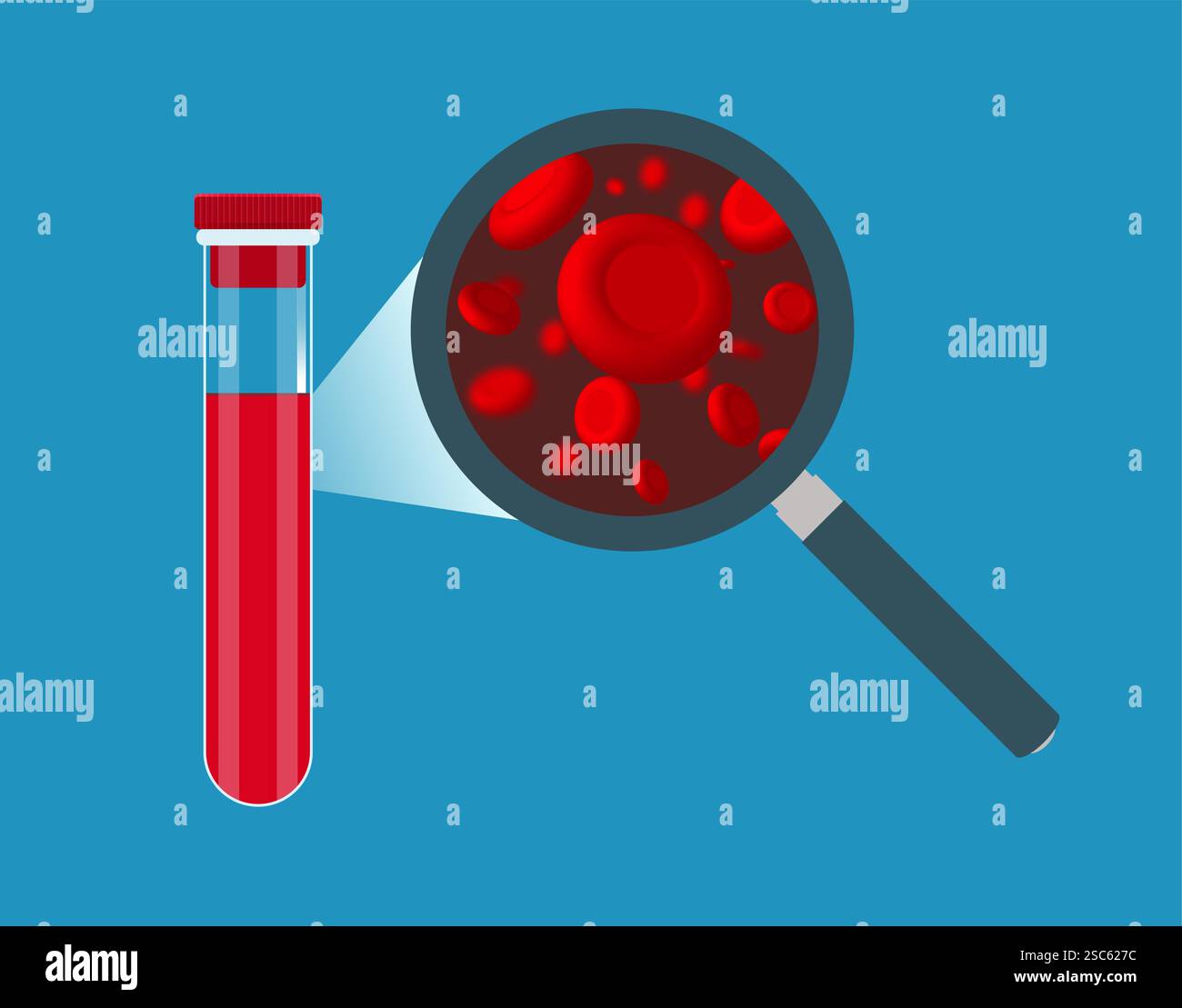 Hematology concept with red blood cell tube laboratory analysis flat ...