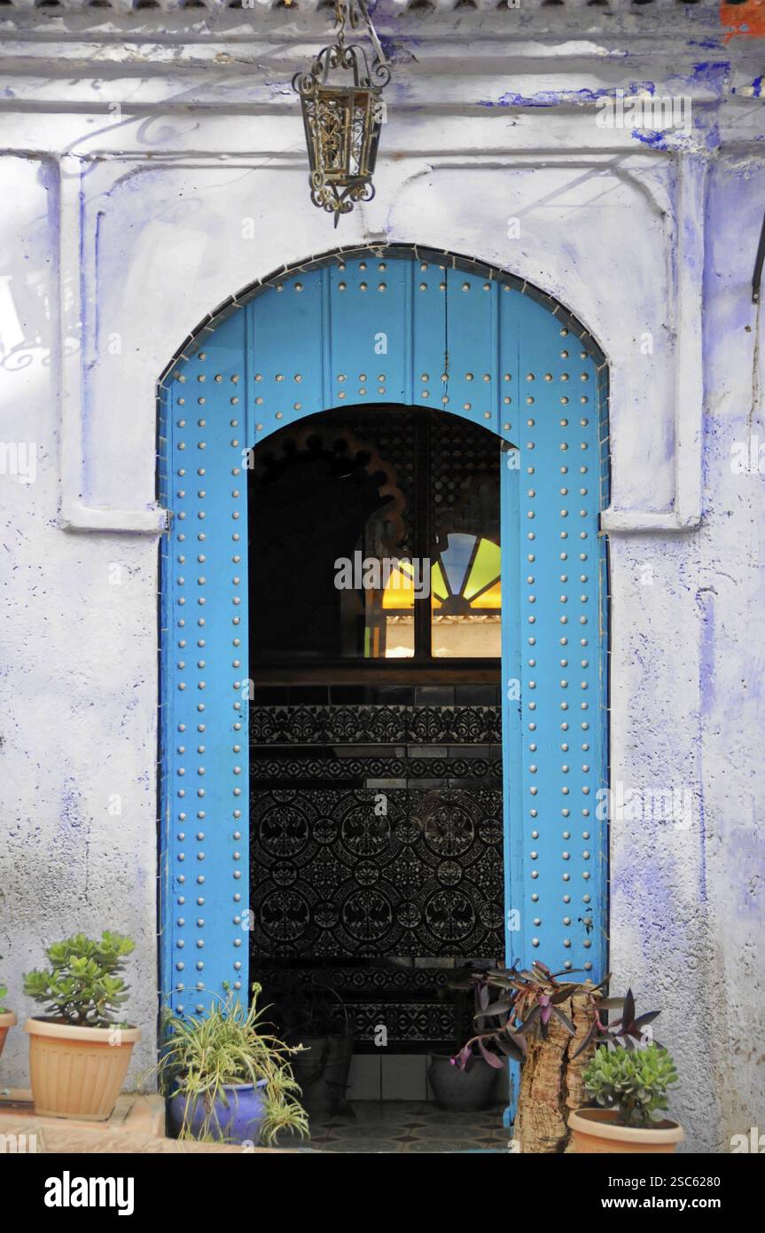 Chefchaouen, Rif Mountains, Morocco, Open door with oriental patterns ...