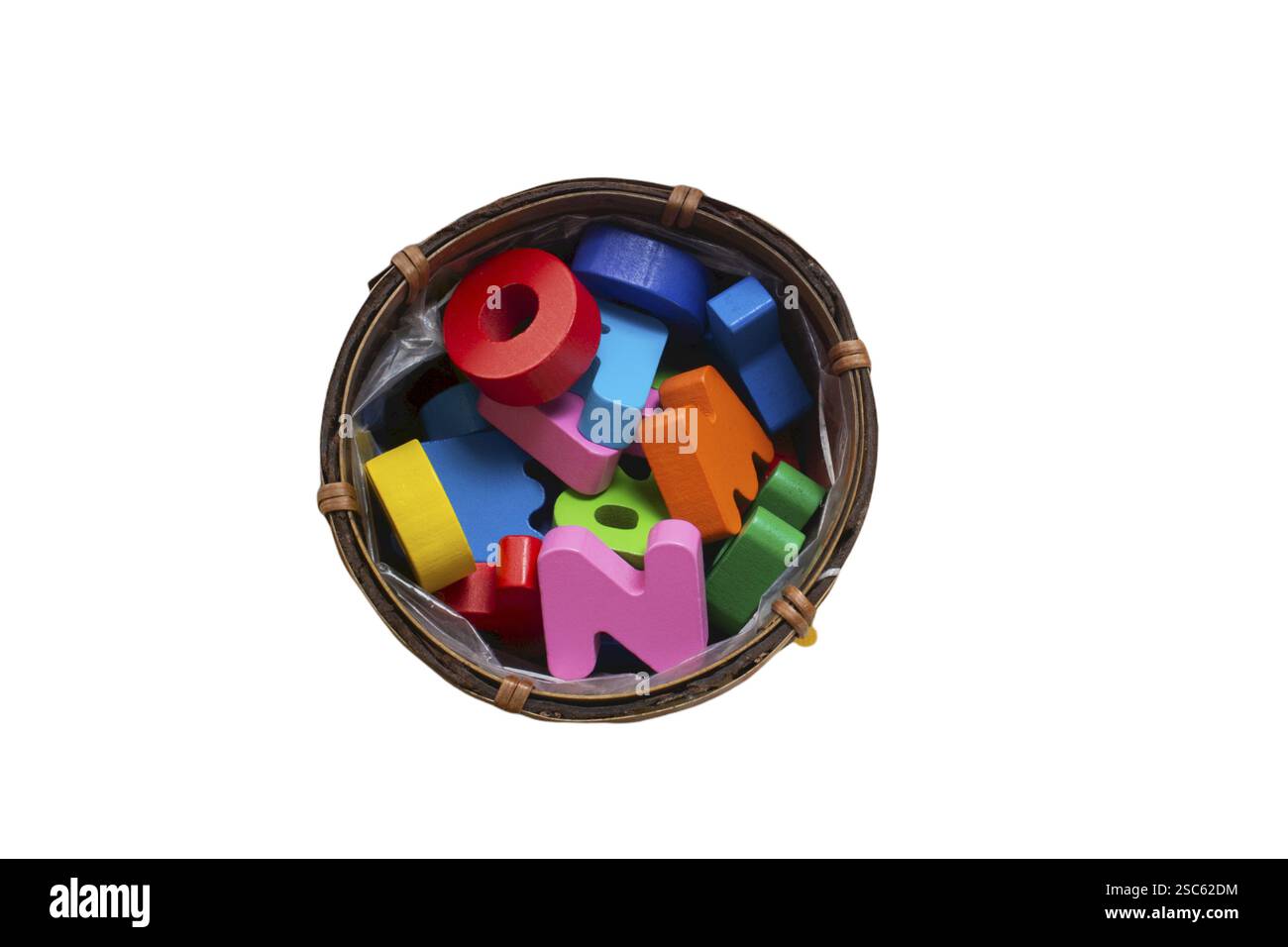 Colored wooden letters of the English alphabet on a white background ...
