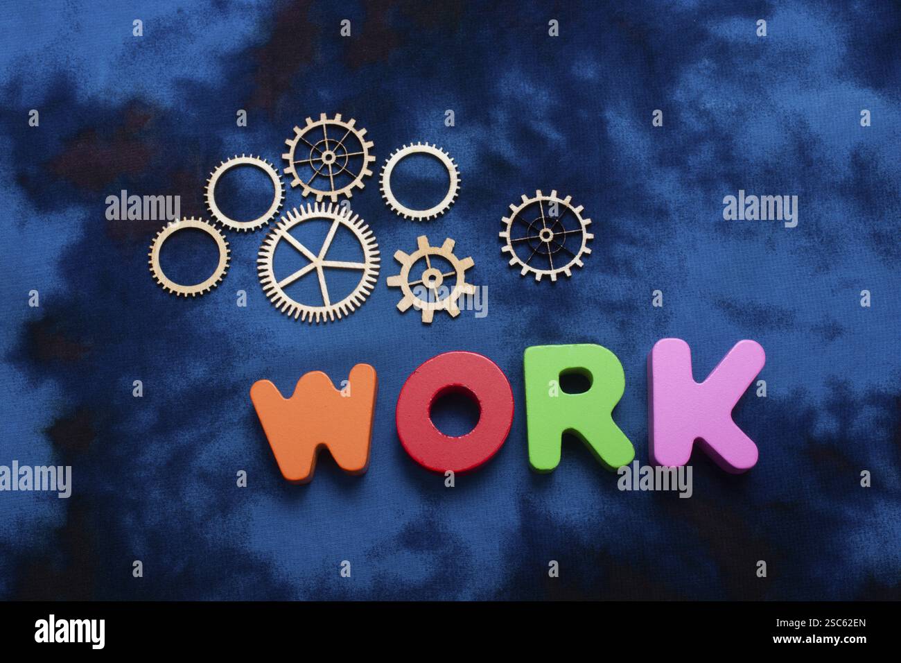 Work wording and wooden cogwheels as industry mechanism concept Stock ...