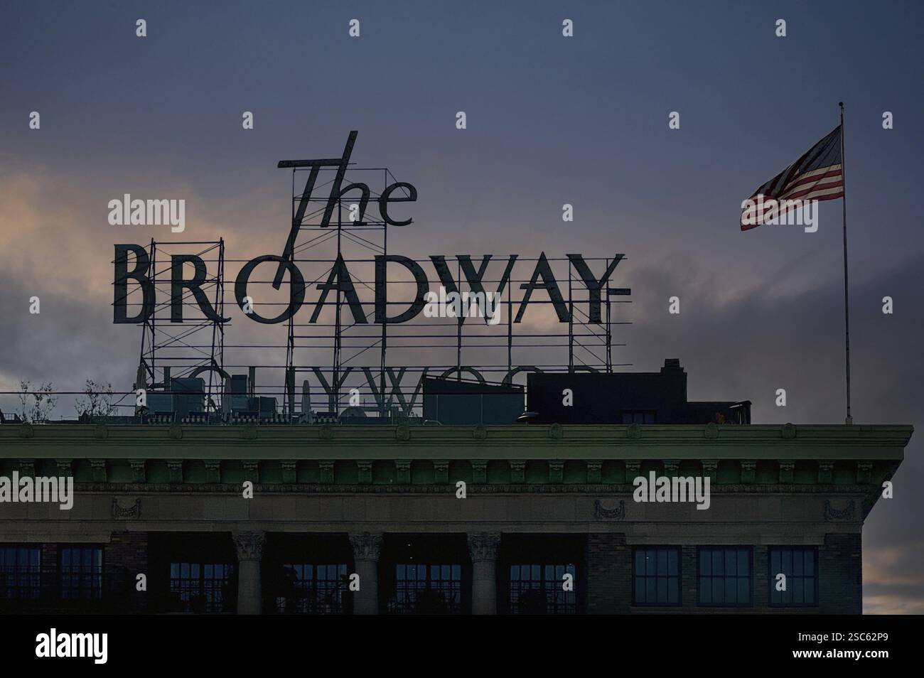 The Broadway logo on a building in Hollywood, Los Angeles, California ...