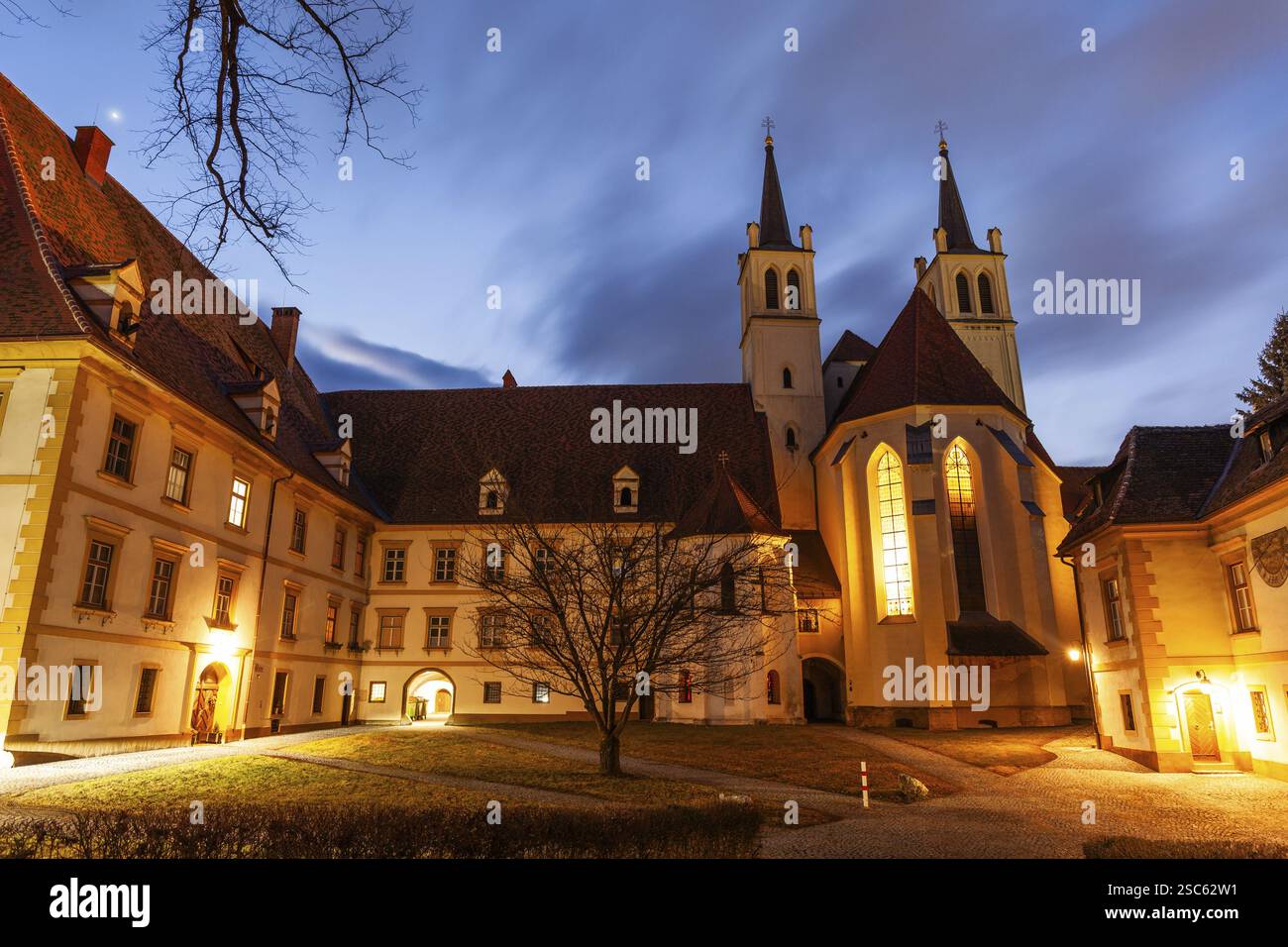 Abbey courtyard of Goess Abbey, blue hour, former convent of the ...