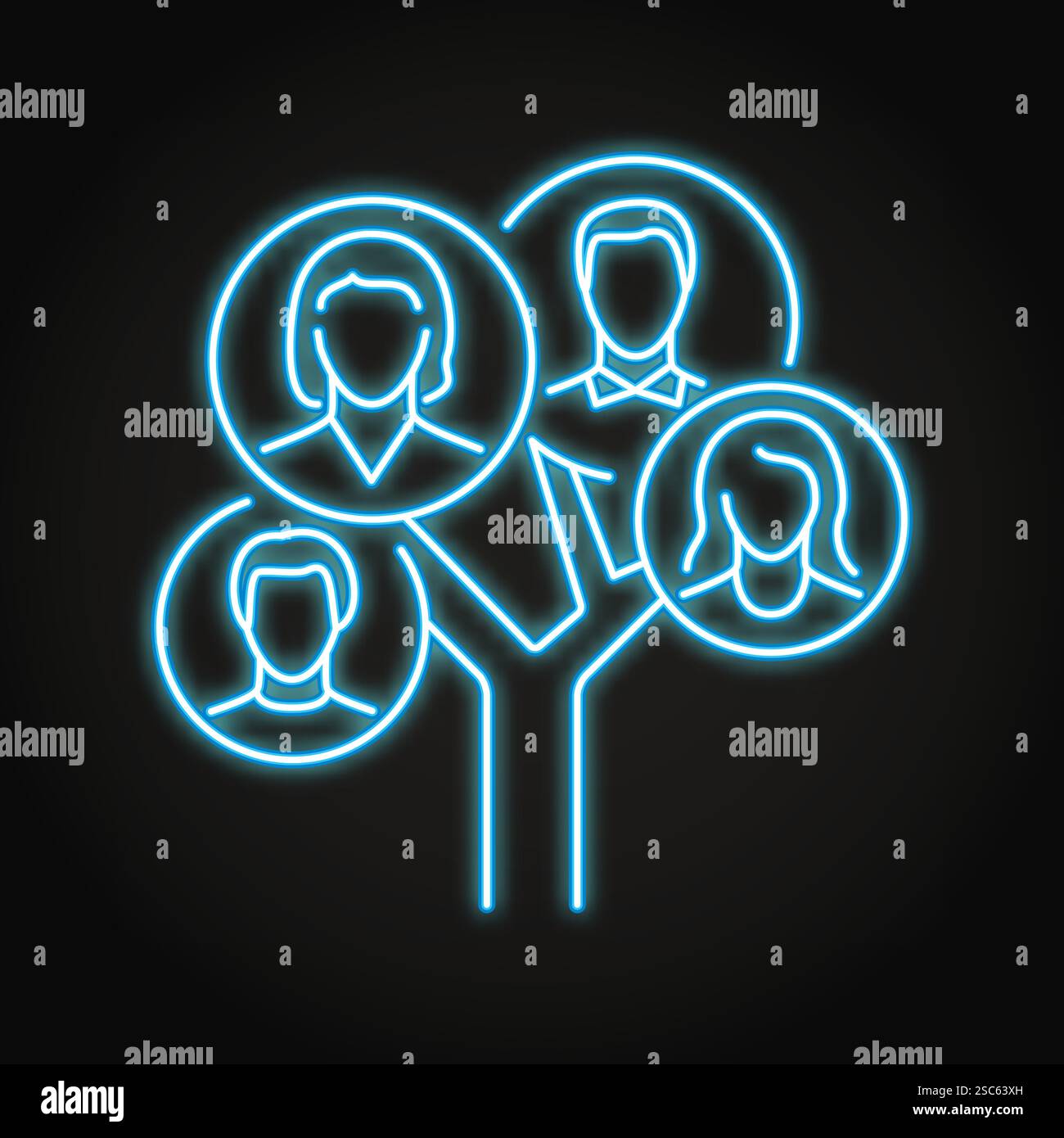 Genealogical family tree neon icon. Ancestors and generations. Vector ...