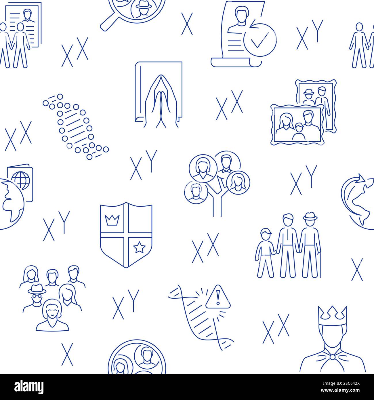 Family tree genealogy seamless pattern in line style. Vector ...