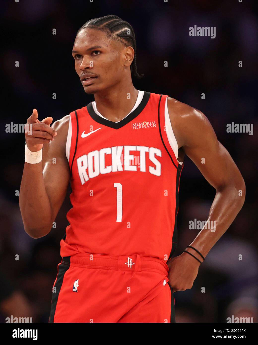 Houston Rockets' Amen Thompson stands on the court during the first ...