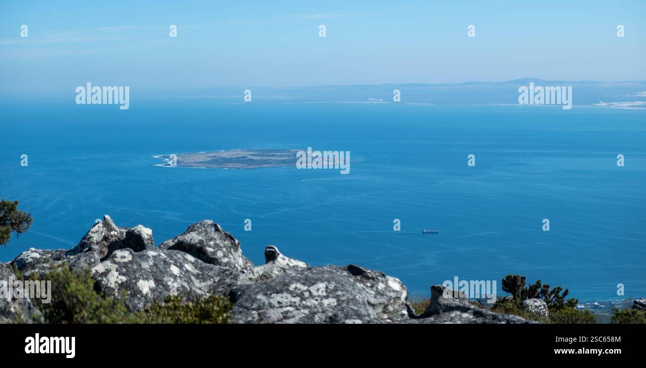 Robben Island and Table bay view from Table mountain cableway station ...
