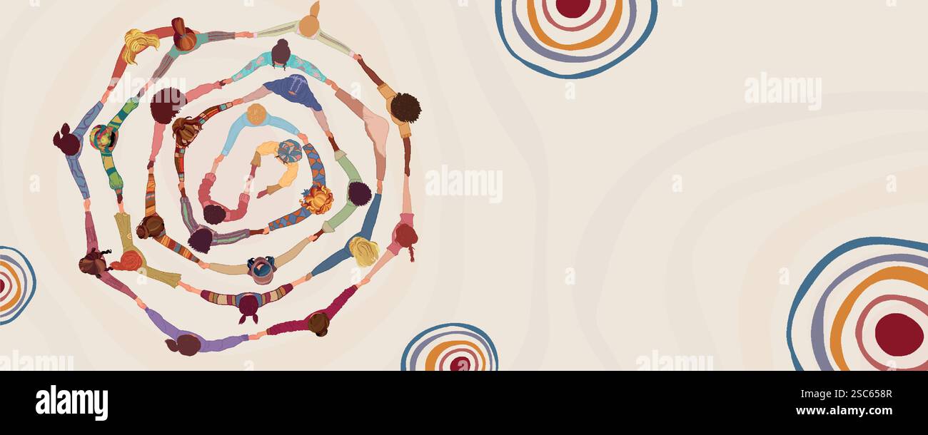 Group of multicultural women in a circle holding hands. Female social ...