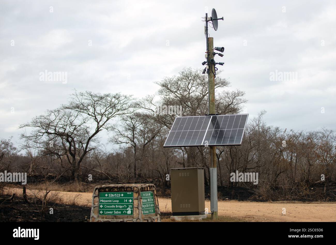 South Africa. Kruger national park, Solar powered surveillance and ...