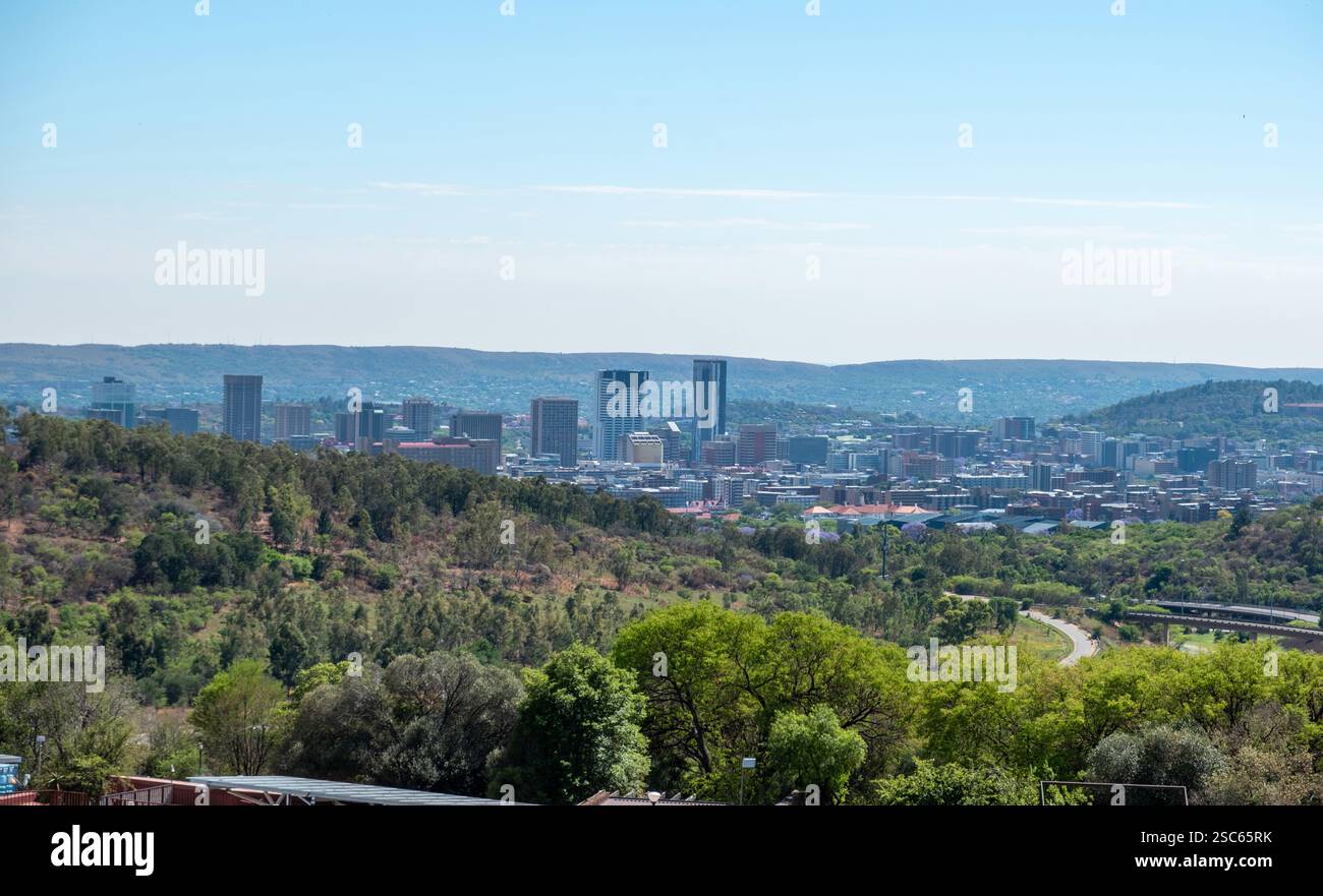 Pretoria city South Africa. High rise buildings and green city parks ...
