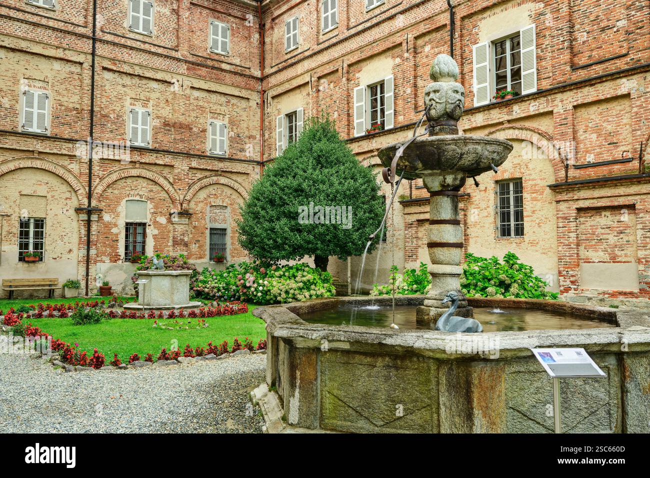 Courtyard with monastery garden and fountain, Santuario Graglia ...
