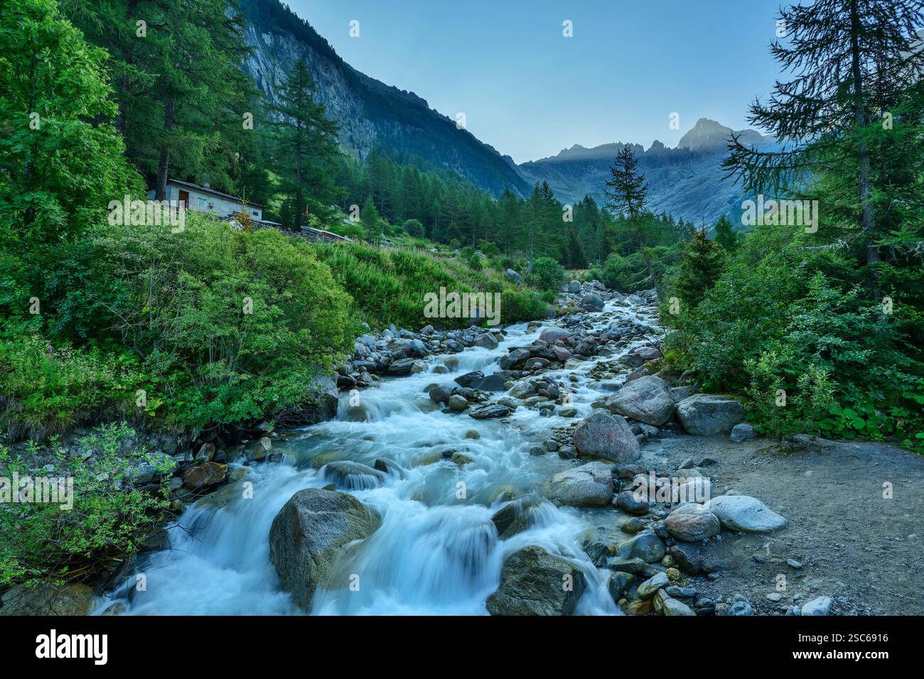 Mountain stream Trient flows through the Vallée du Trient, Tour du Mont ...