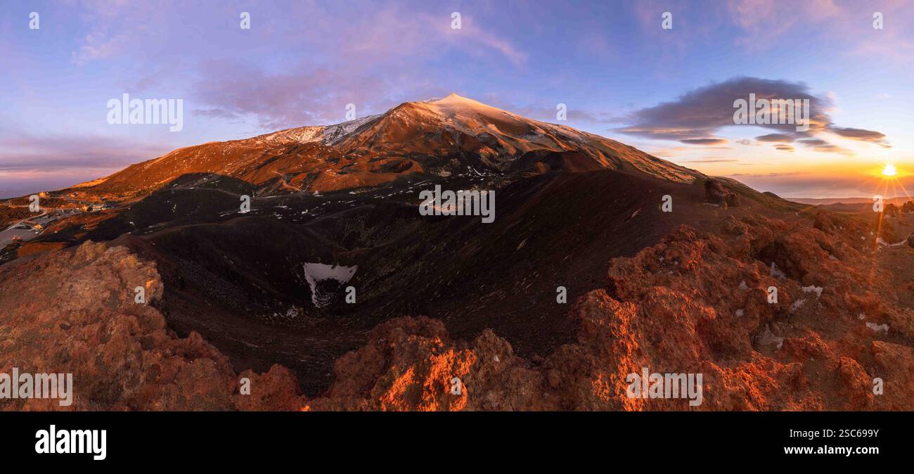 View of the summit crater and secondary craters of Mount Etna at blue ...
