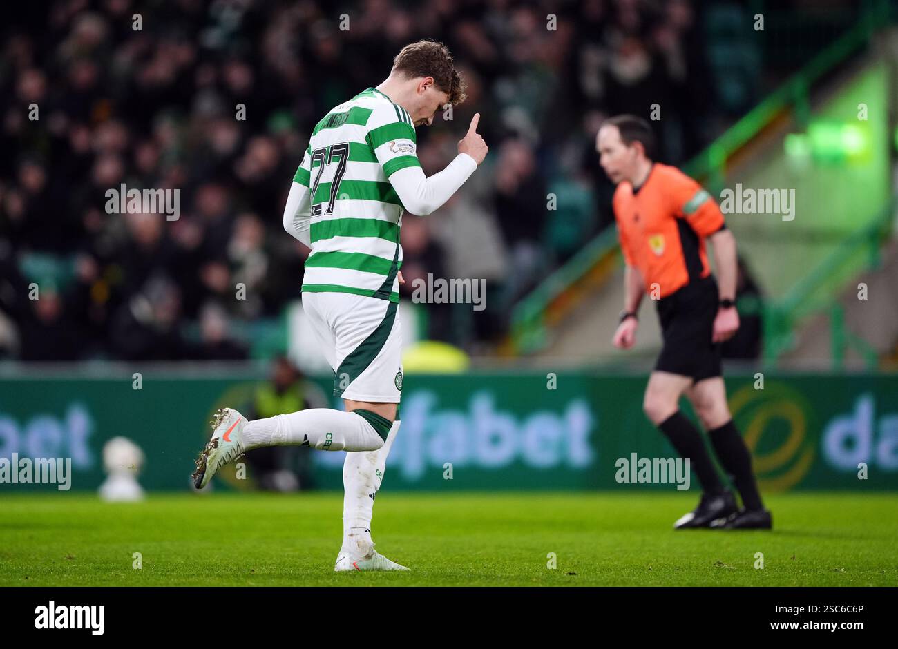Celtic's Arne Engels celebrates scoring their side's first goal of the ...