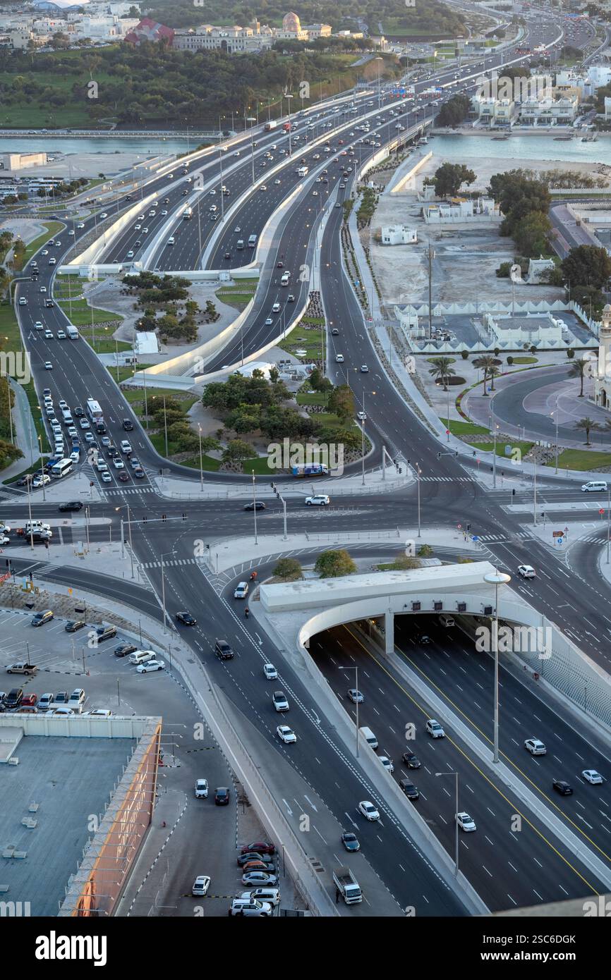 Doha, Qatar - January 10, 2025: Aerial view of Lusail Express way ...