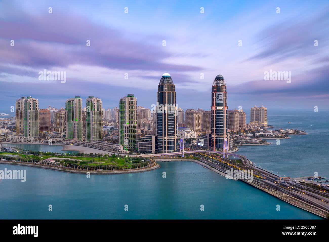 Doha, Qatar - January 10, 2025: Aerial view of pearl Qatar `porto ...