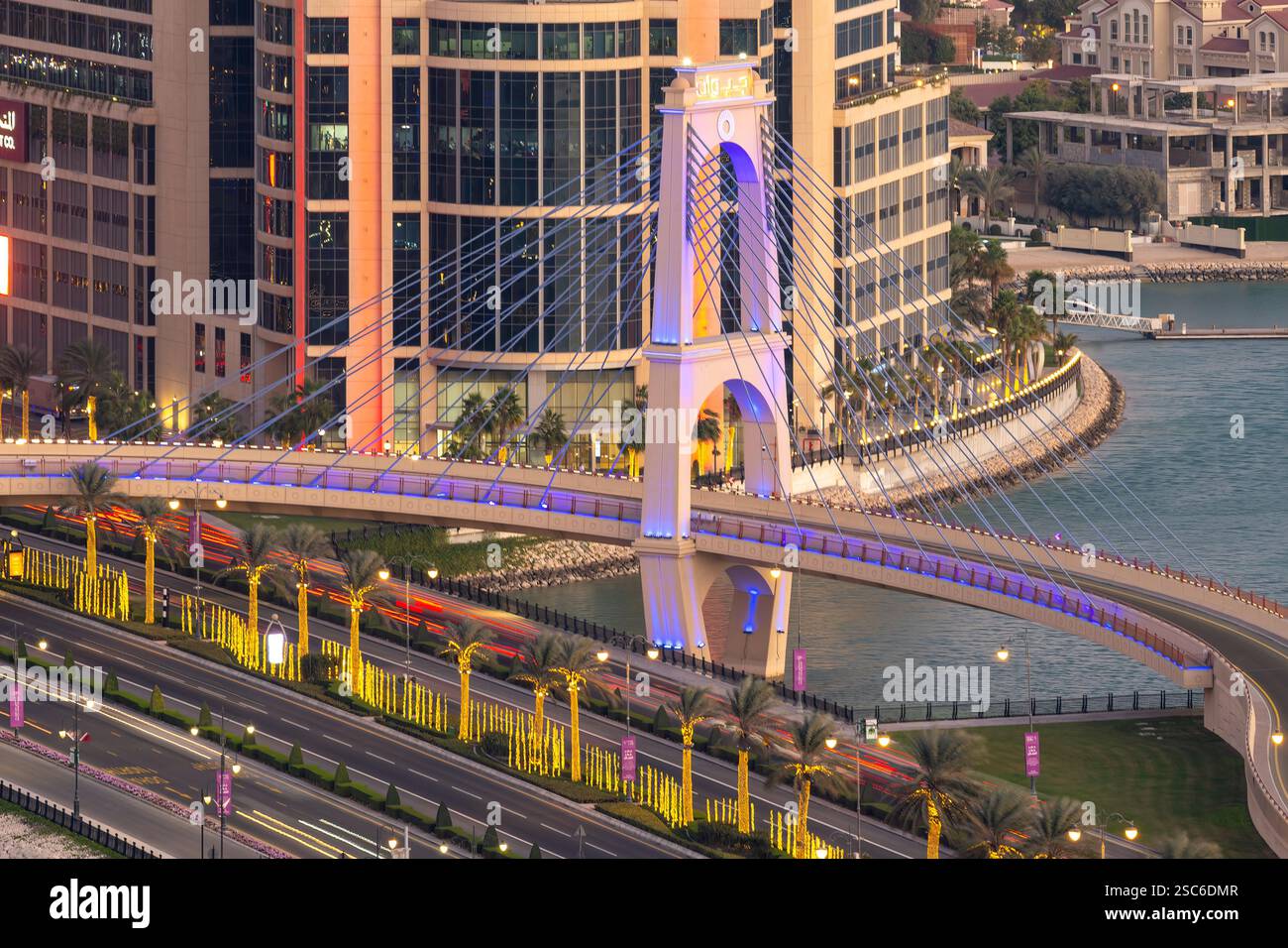 Panoramic aerial view of Gewan Island Bridge Pearl Qatar Doha City ...