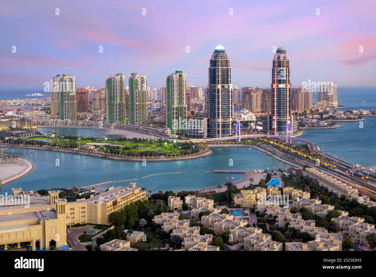Doha, Qatar - January 10, 2025: Aerial view of pearl Qatar `porto ...