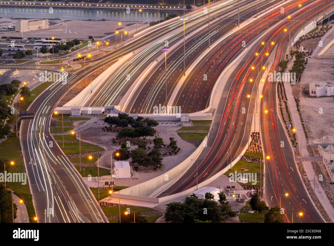 Doha, Qatar - January 10, 2025: Aerial view of Lusail Express way ...