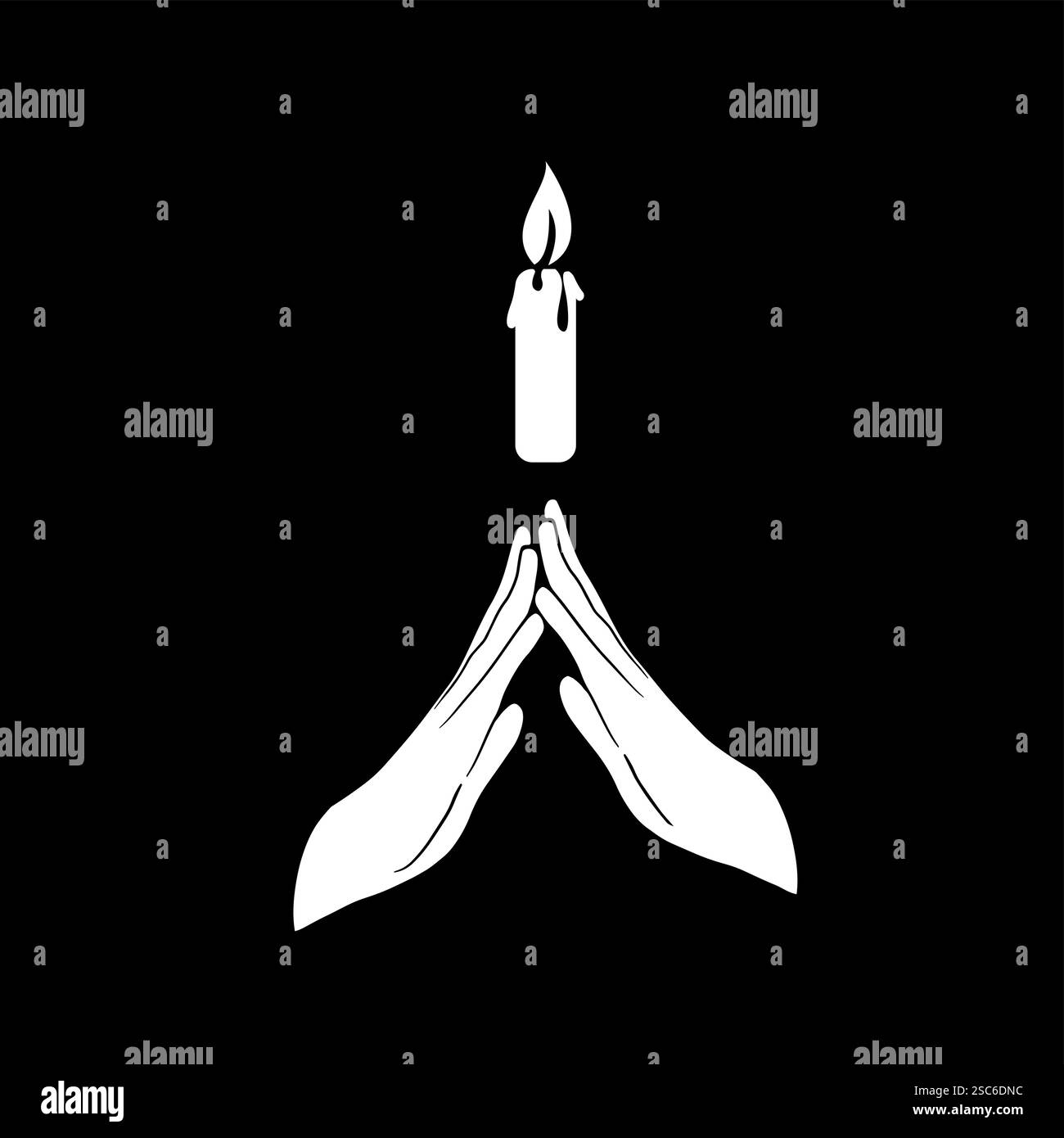 Candle in hands prayer. a religious symbol of faith in God. hand drawn ...