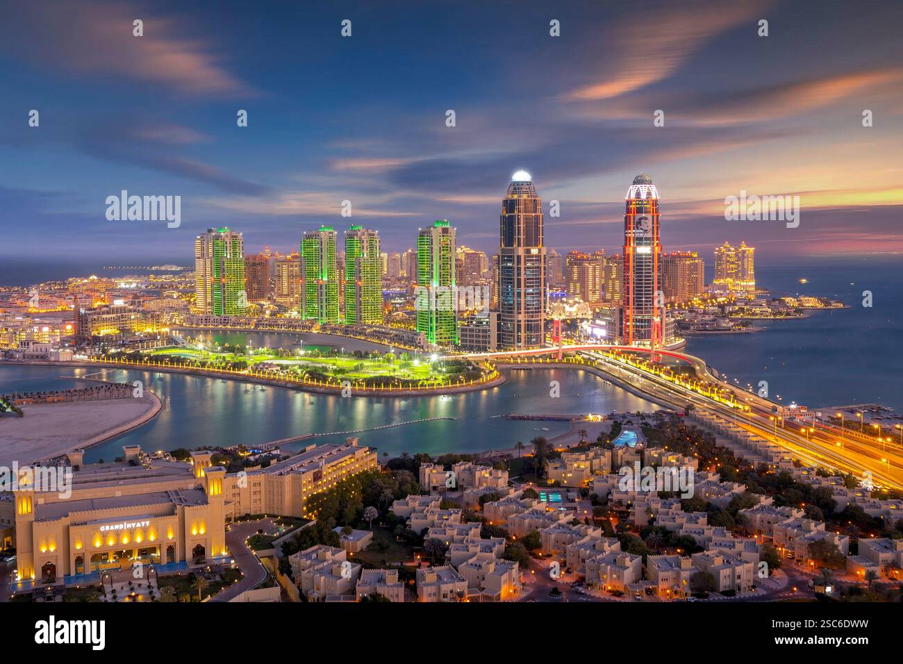 Doha, Qatar - January 10, 2025: Aerial view of pearl Qatar `porto ...
