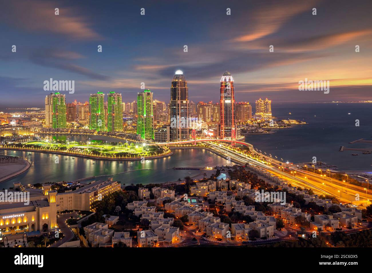 Doha, Qatar - January 10, 2025: Aerial view of pearl Qatar `porto ...