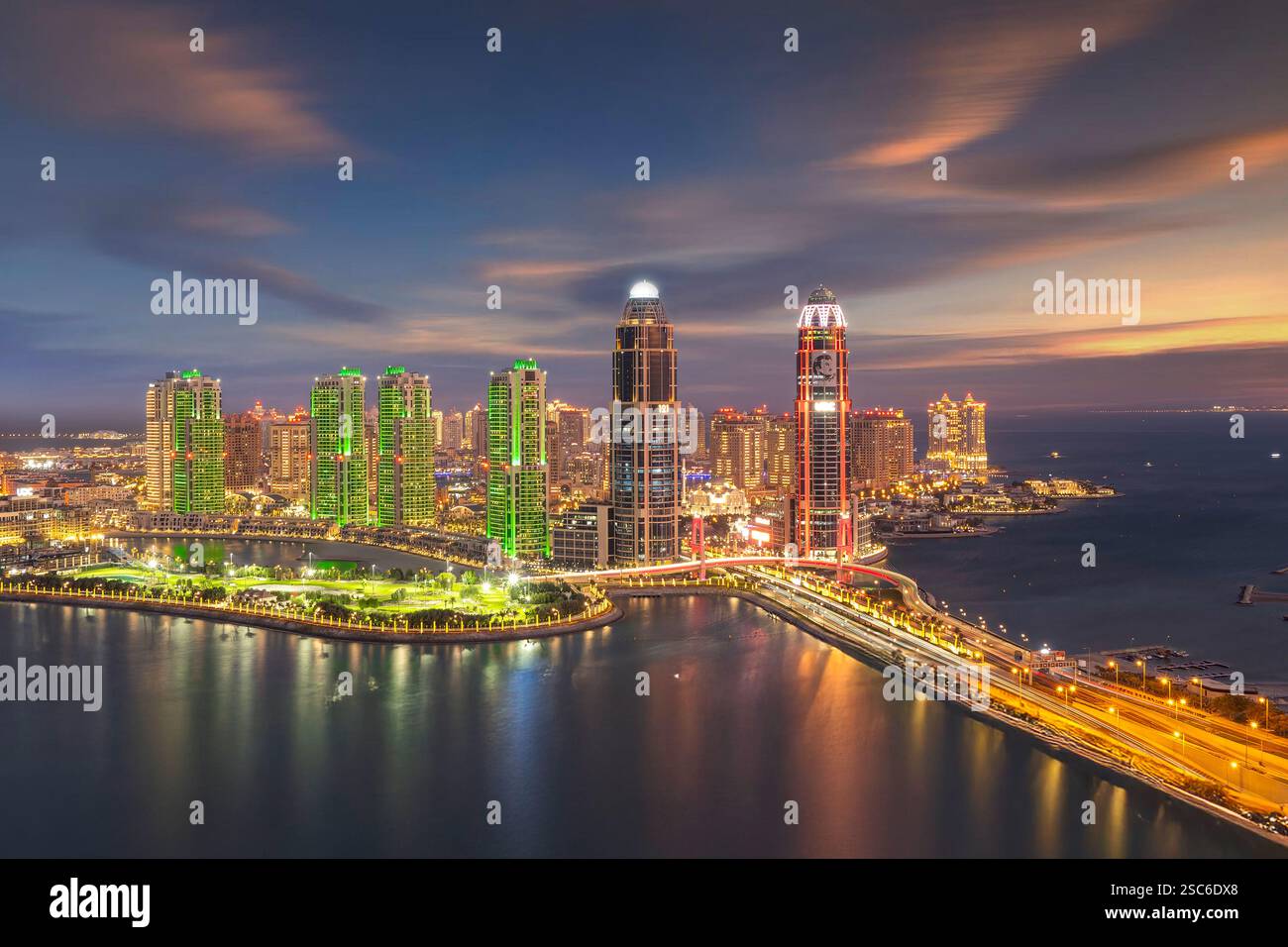 Doha, Qatar - January 10, 2025: Aerial view of pearl Qatar `porto ...