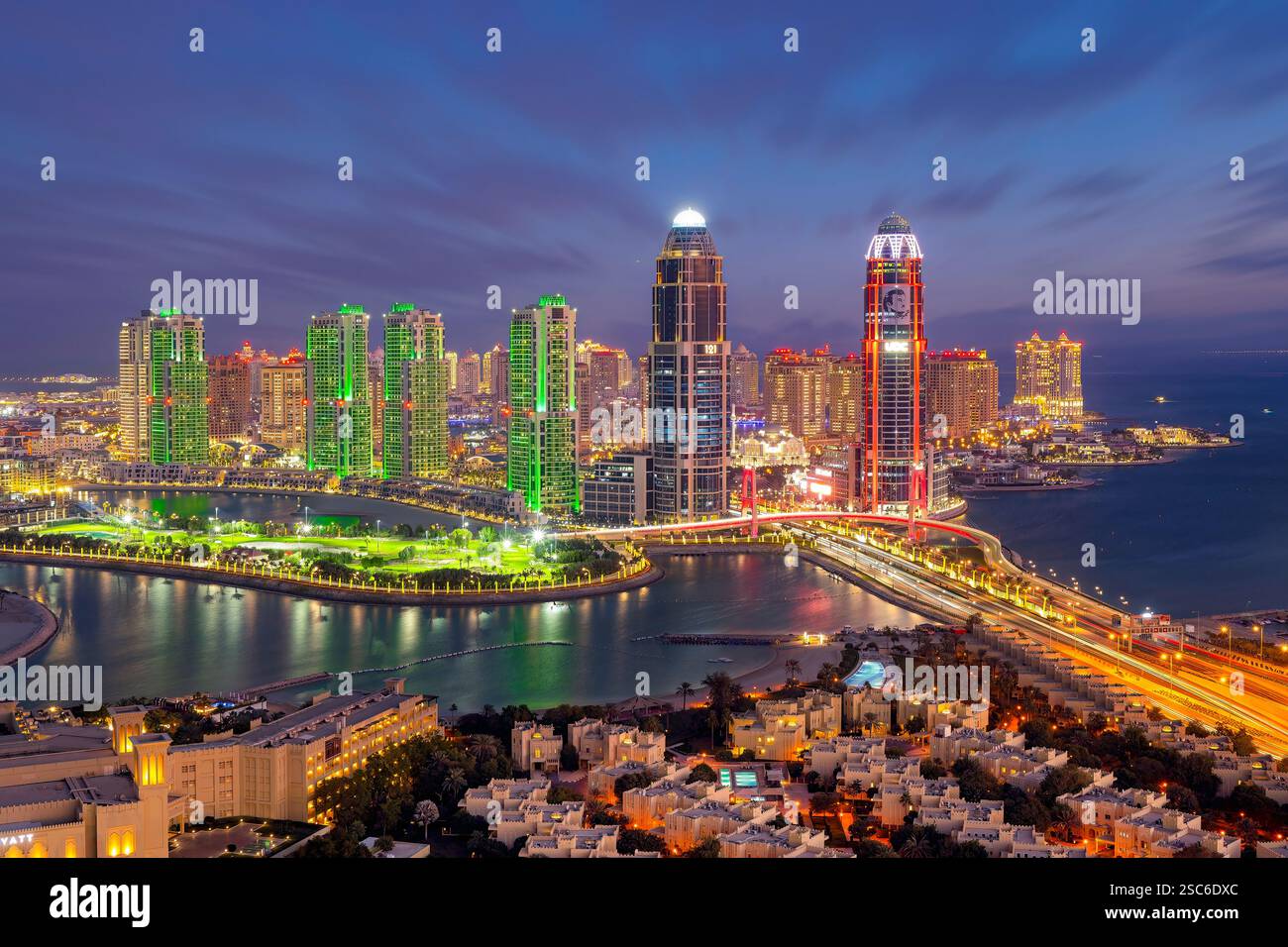 Doha, Qatar - January 10, 2025: Aerial view of pearl Qatar `porto ...