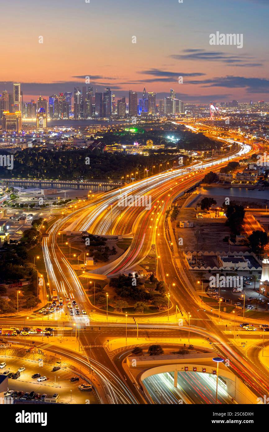 Aerial View of Doha Skyline from Lusail. Katara Lusail express way Doha ...