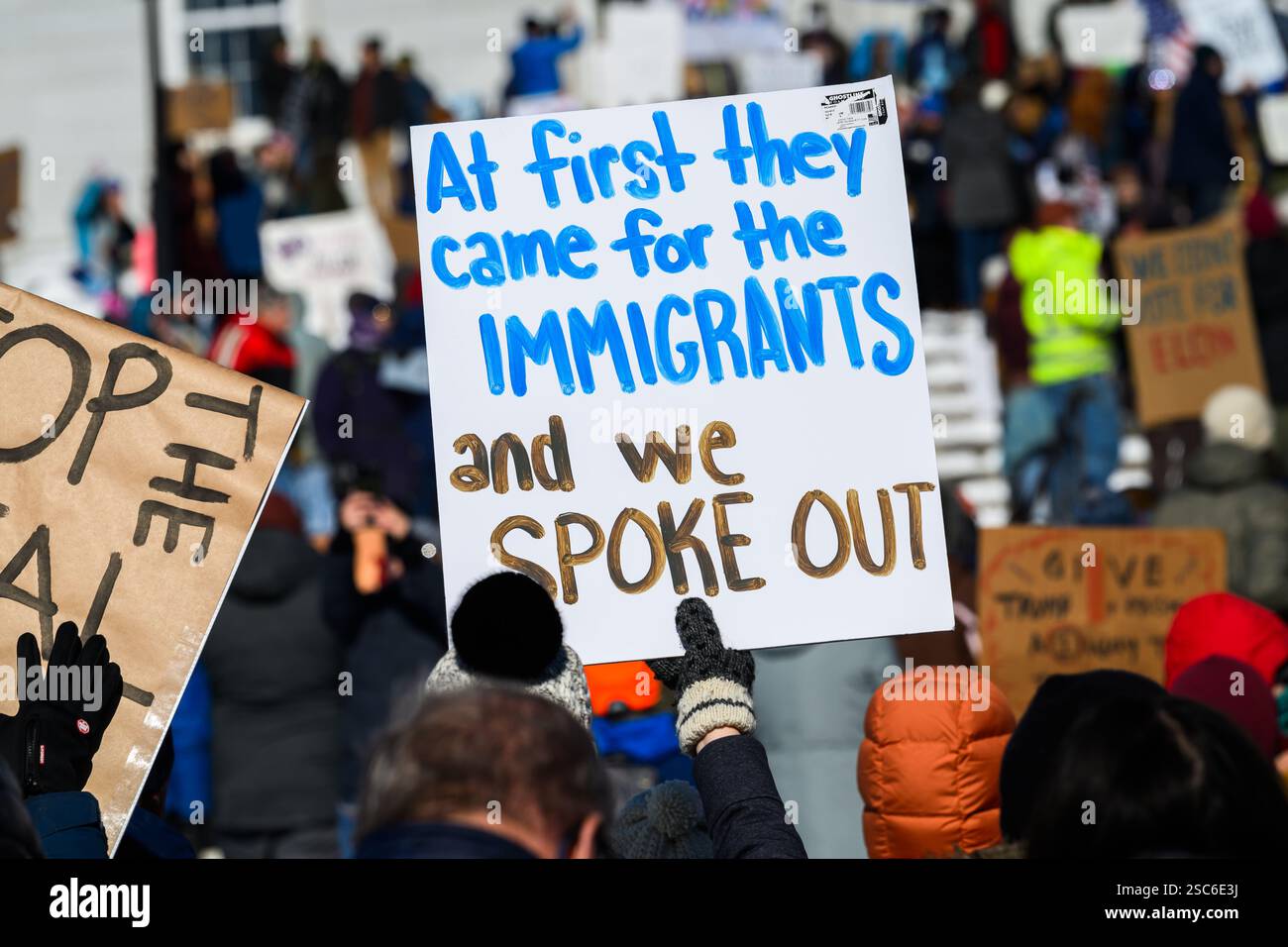 Montpelier, Vermont, USA, 5 February, 2025. Demonstrators at an anti ...