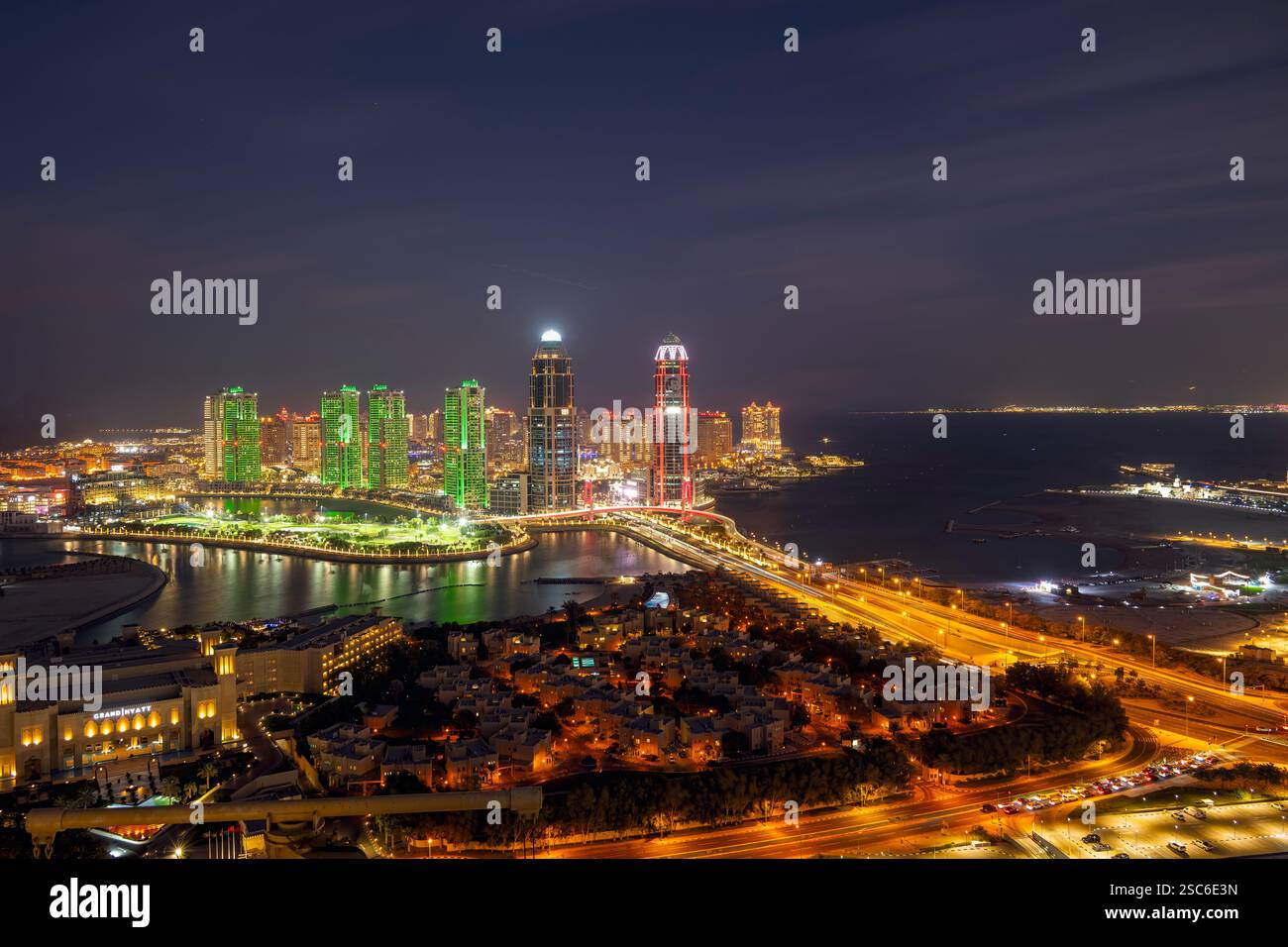 Doha, Qatar - January 10, 2025: Aerial view of pearl Qatar `porto ...