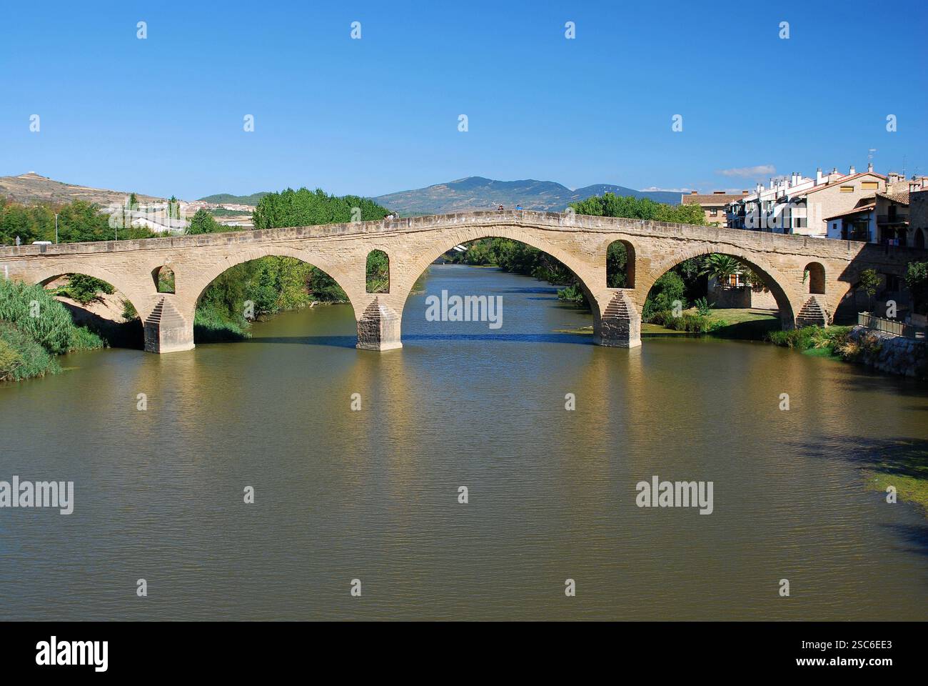 Romanesque bridge in the town of Puente la Reina on the french Way of ...