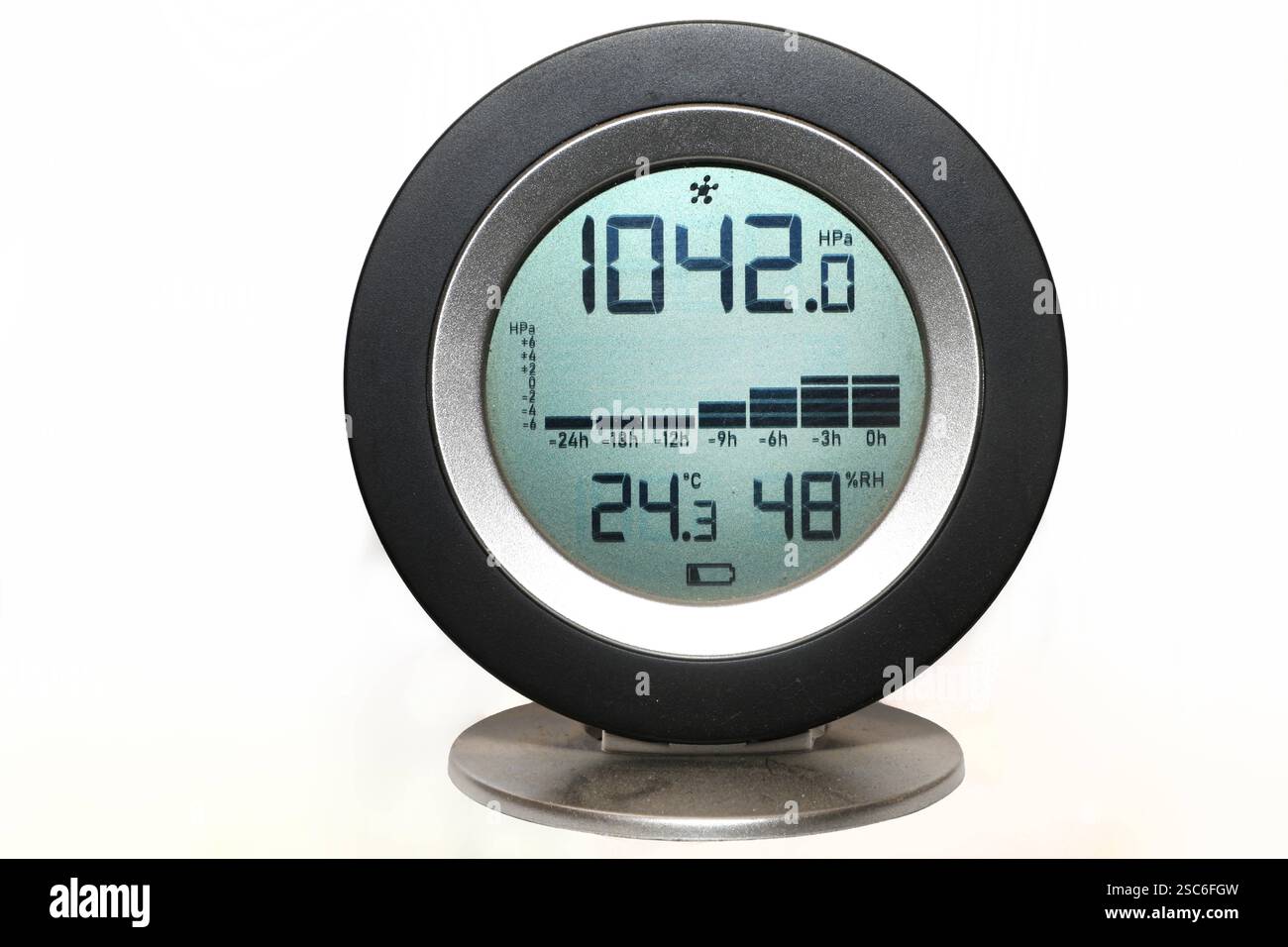 Digitale Messtechnik Ein digitales Barometer zeigt einen hohen ...