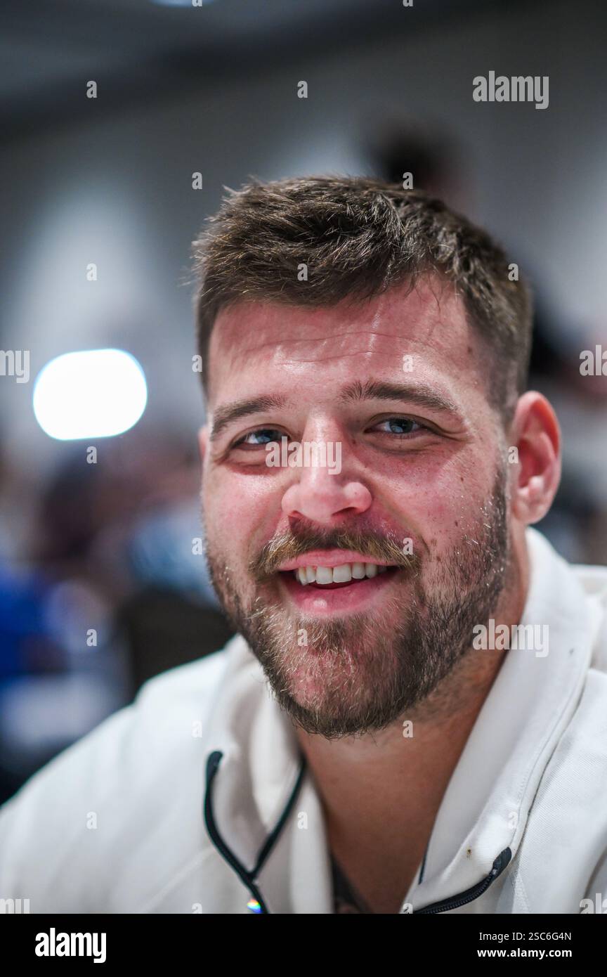 Philadelphia Eagles Guard #79 Trevor Keegan speaks to members of the ...