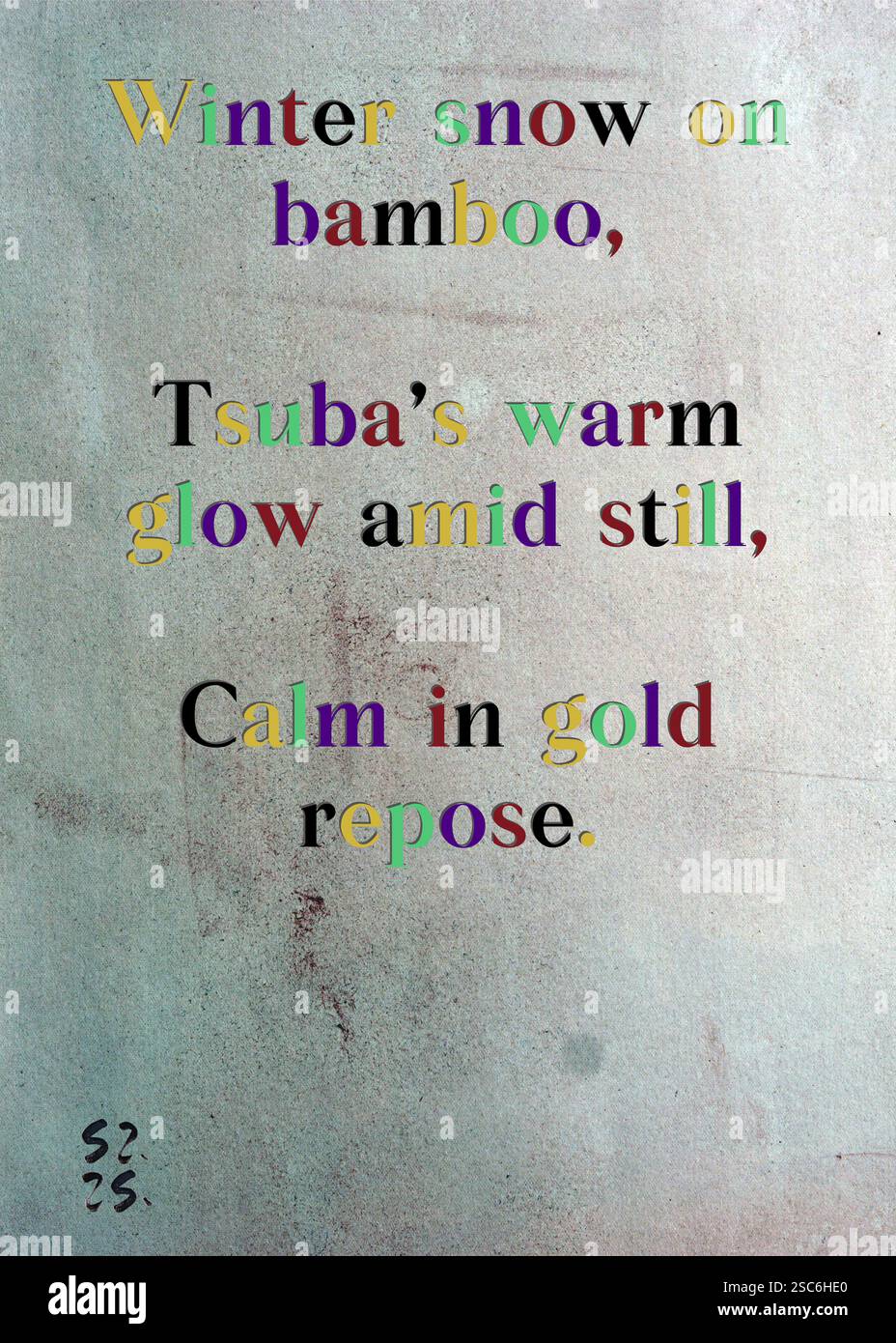 Winter snow on bamboo, Tsuba's warm glow amid still, Calm in gold ...