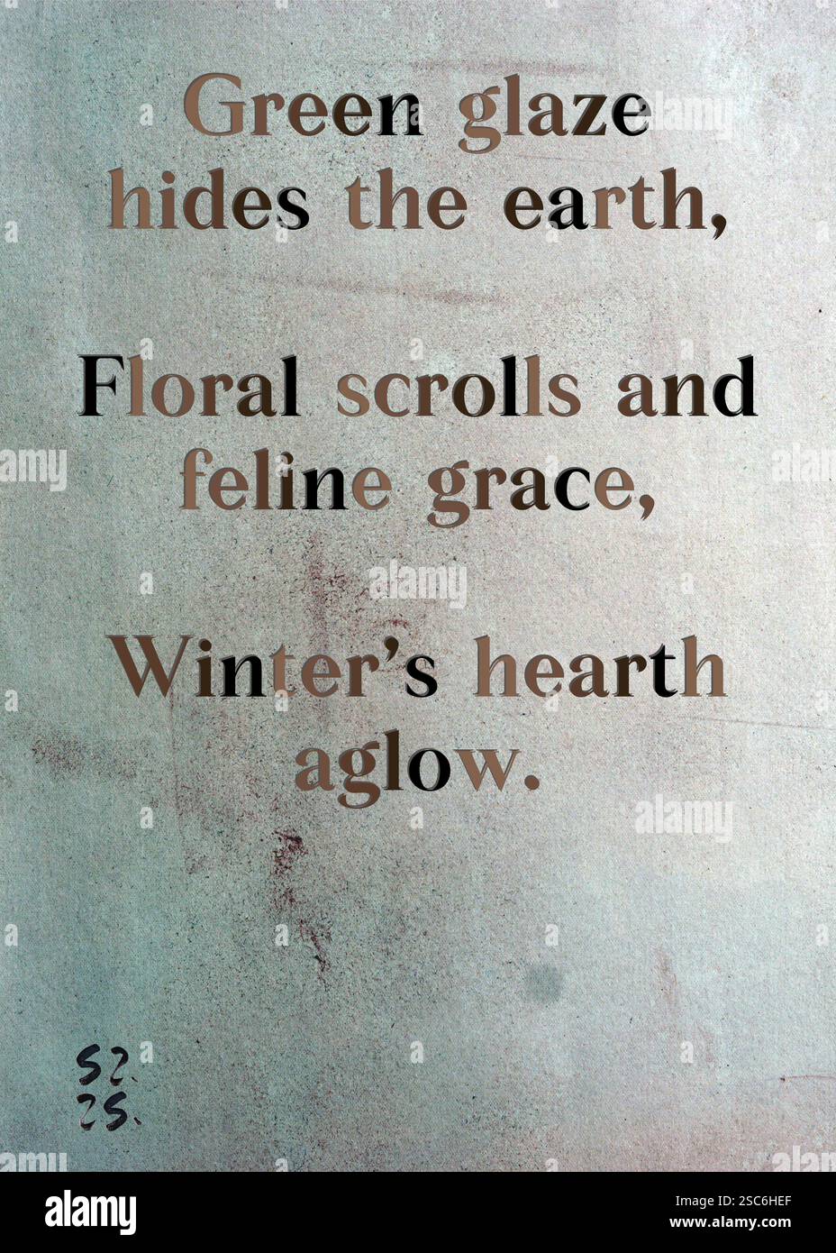 Green glaze hides the earth, Floral scrolls and feline grace, Winter's ...
