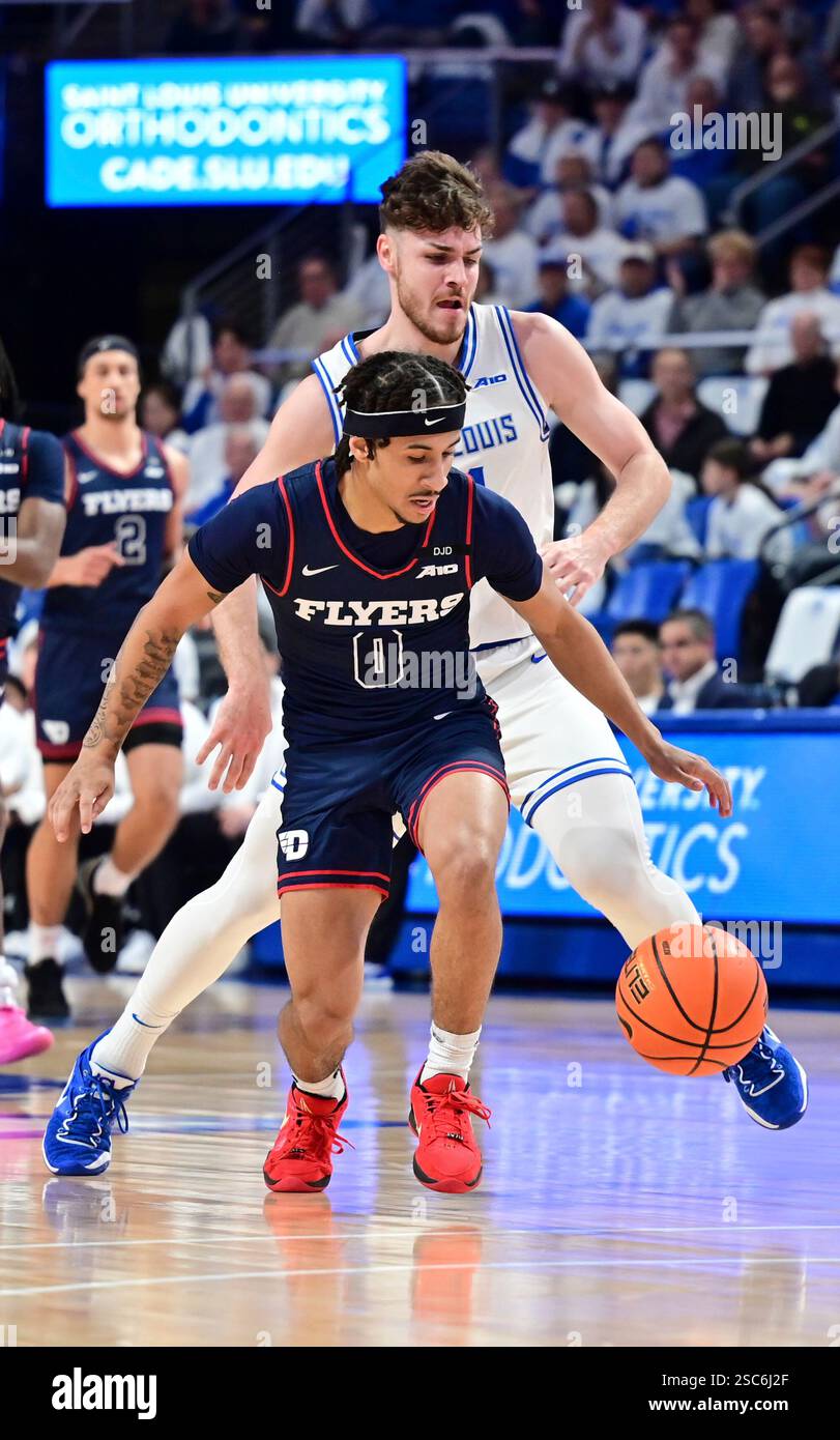 ST. LOUIS, MO - JANUARY 31: Dayton guard Javon Bennett (0) tries to ...