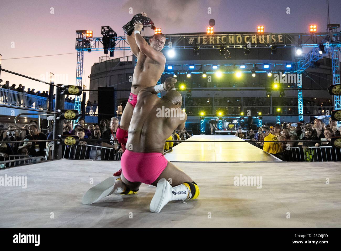 Daniel Garcia, left, and Jay Lethal are seen during Chris Jericho's Rock 'N' Wrestling Rager at ...