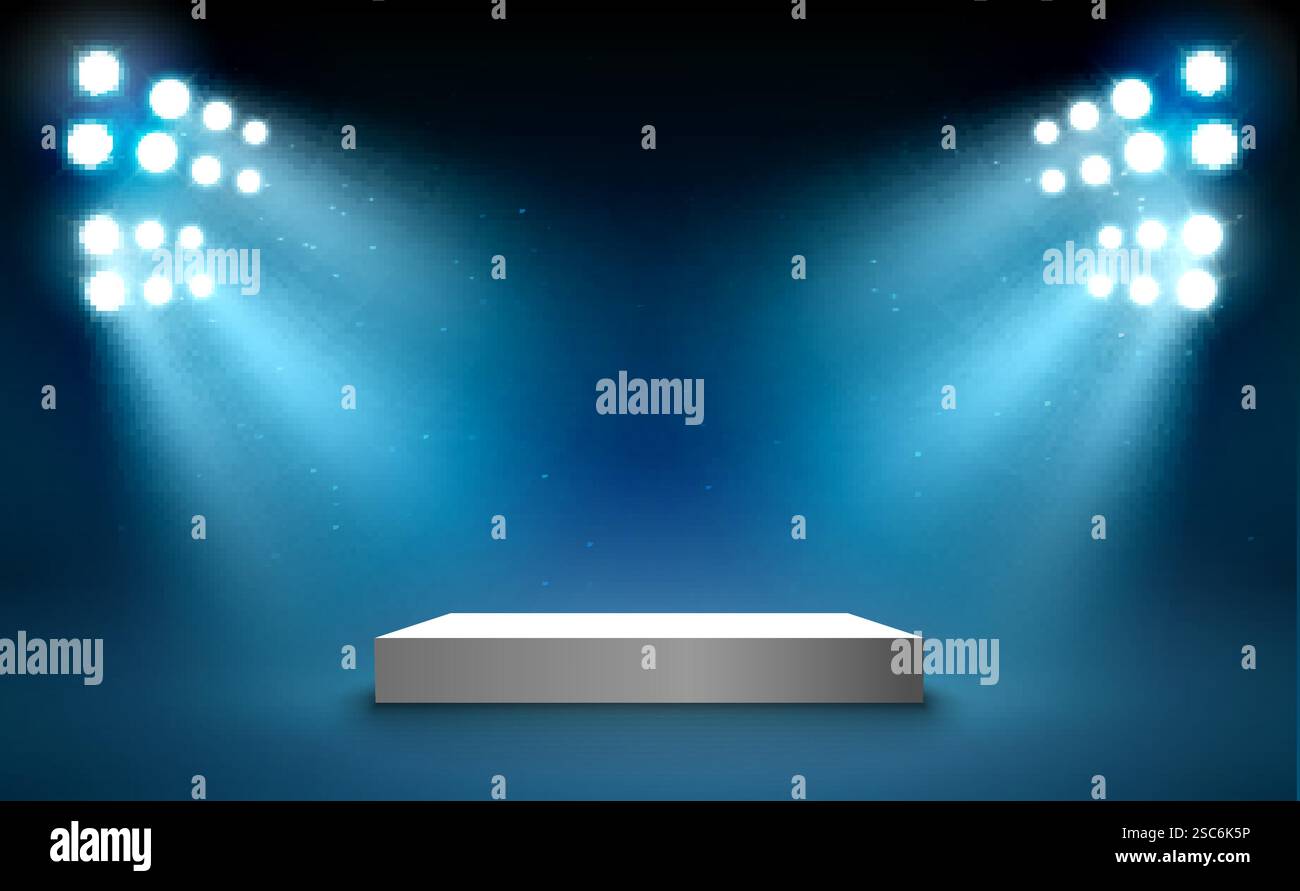 Stage podium with light presentation pedestal. Award illuminated show ...