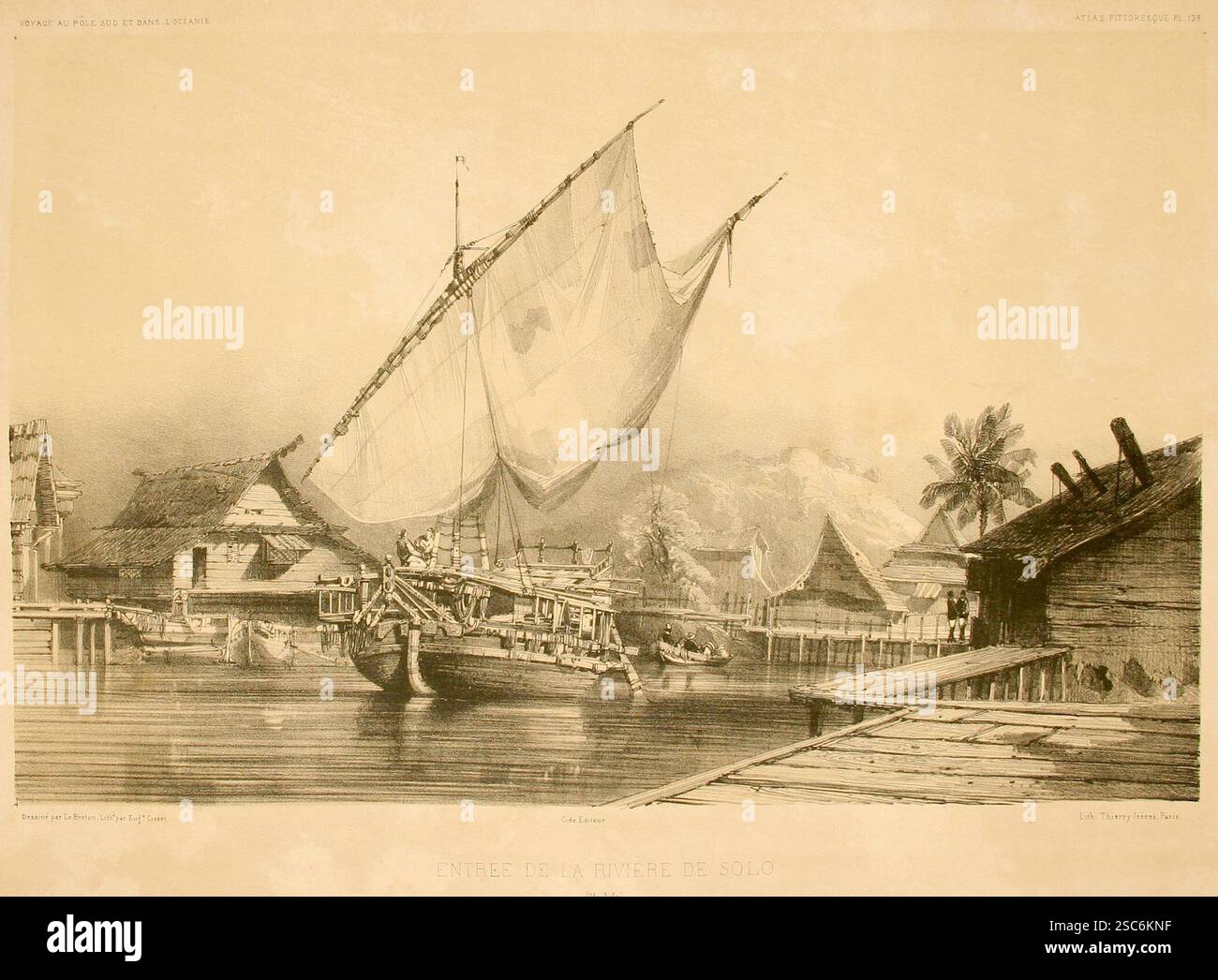 Entrance to the Solo River, Java, Indonesia. . Vintage lithograph of ...