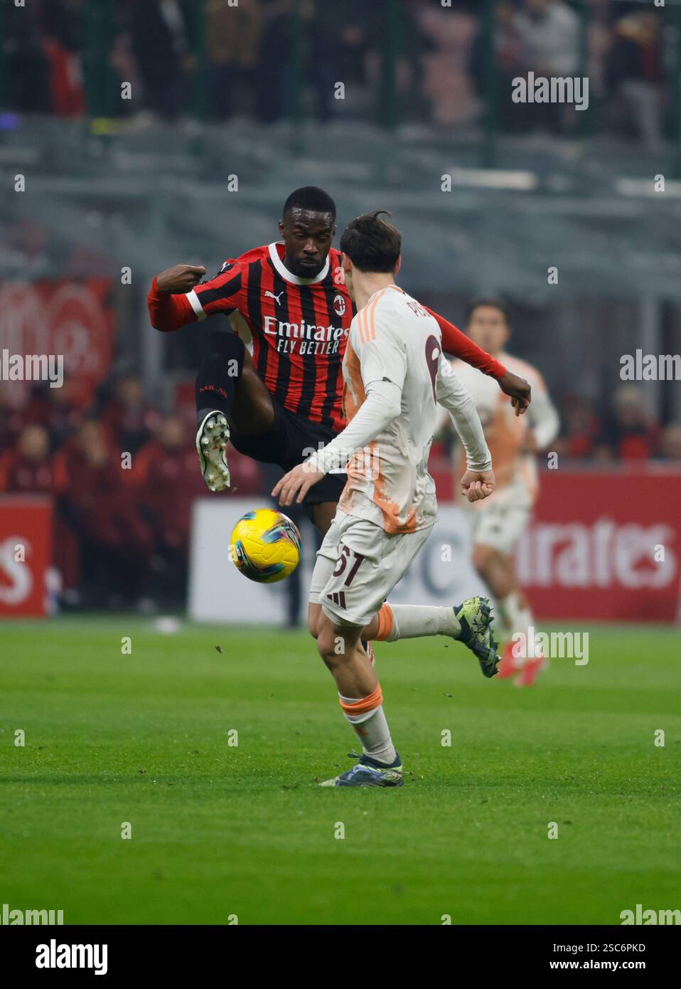 Nicolo Pisilli of AS Roma and Fikayo Tomori of AC Milan during the ...