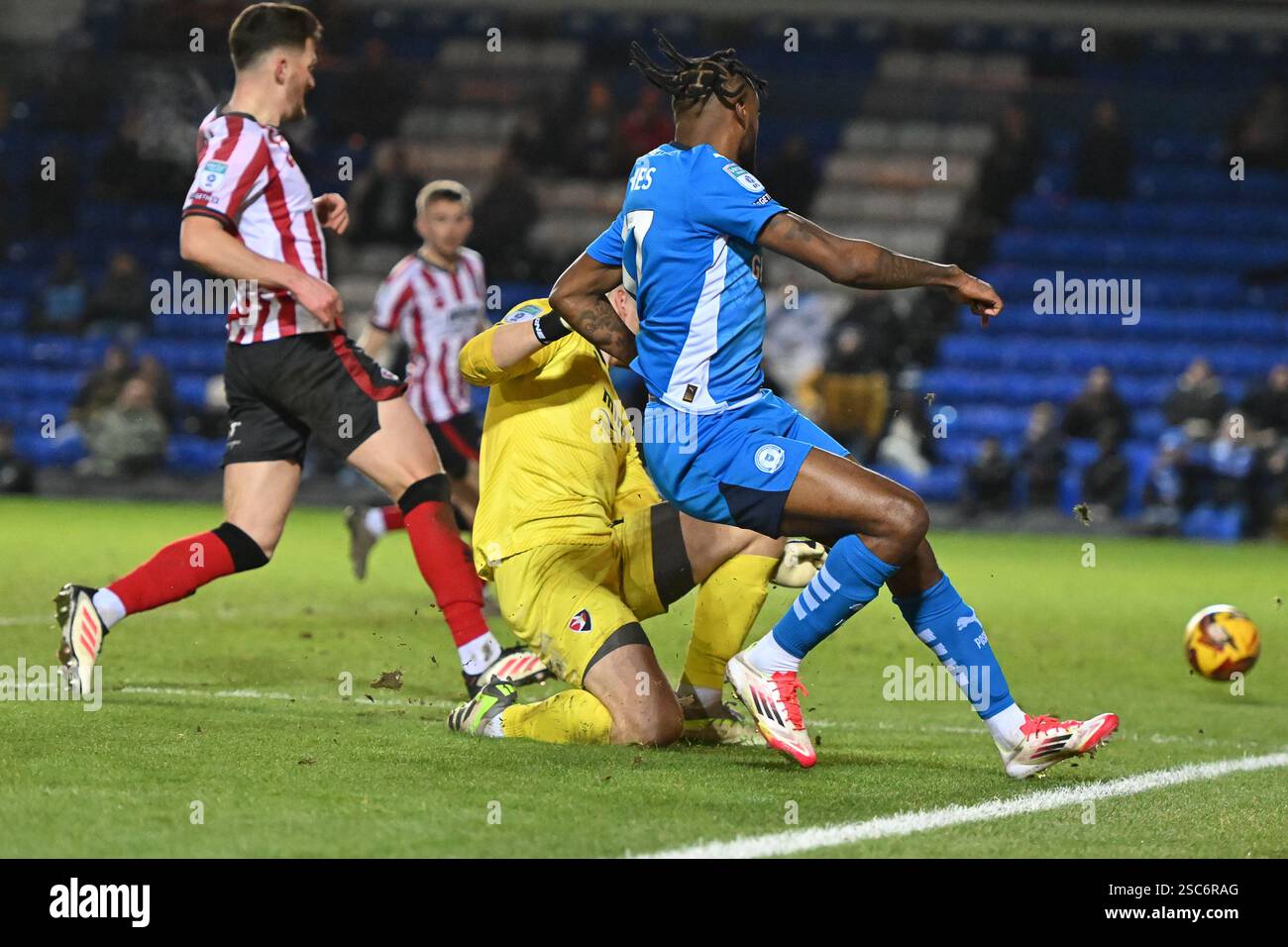 Ricky Jade Jones (17 Peterborough United) beats Goalkeeper Joe Day (21 ...