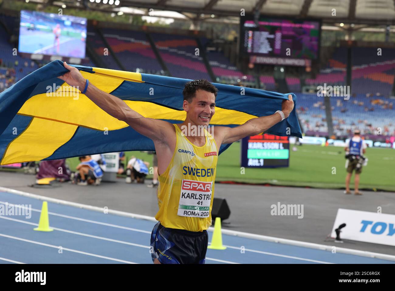 Perseus KARLSTRÖM (1st) (Sweden) celebrating after winning the 20km ...