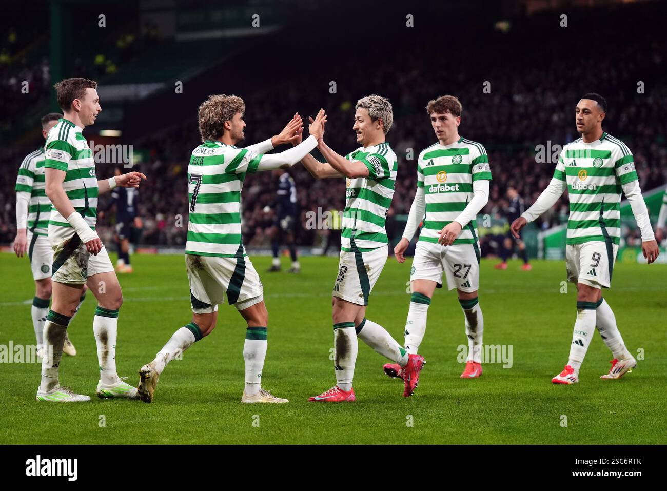 Celtic's Daizen Maeda celebrates scoring their side's third goal of the ...