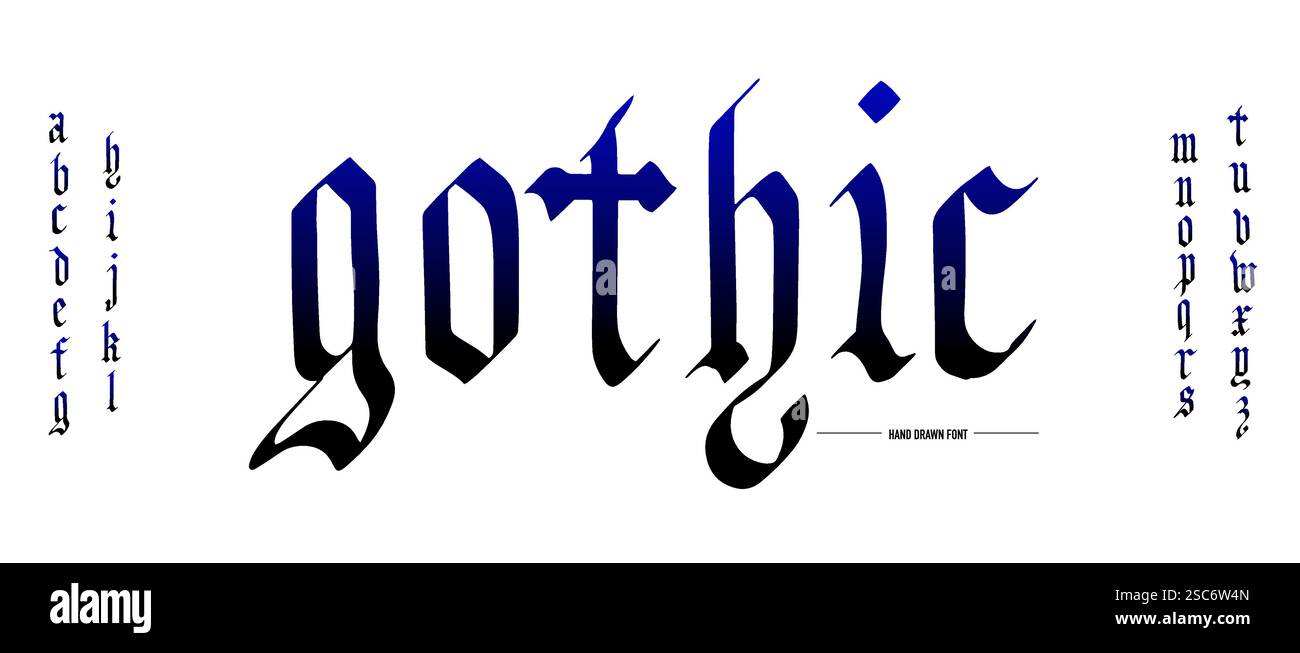Gothic alphabet. Medieval handwritten typeface in old style made with ...