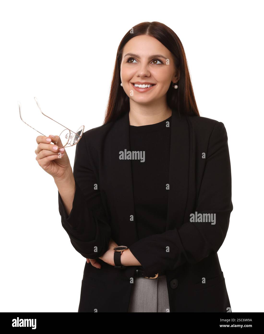 Portrait of banker with glasses on white background Stock Photo - Alamy